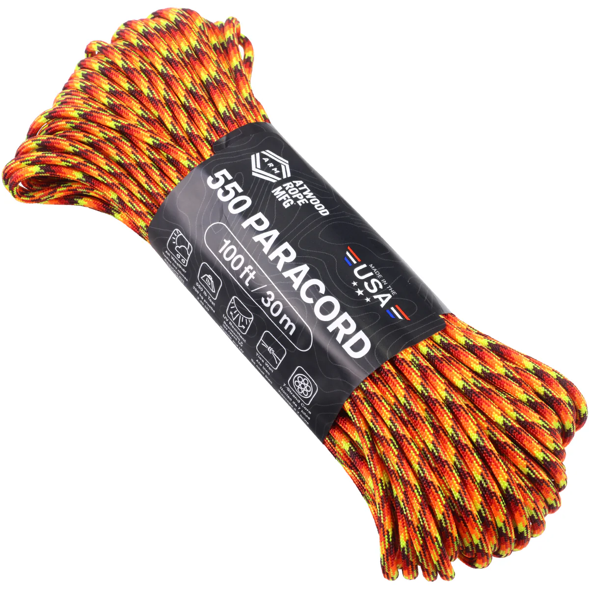 Atwood Rope - Paracord (Fireball, 100 Feet) - Black Dog Outdoors